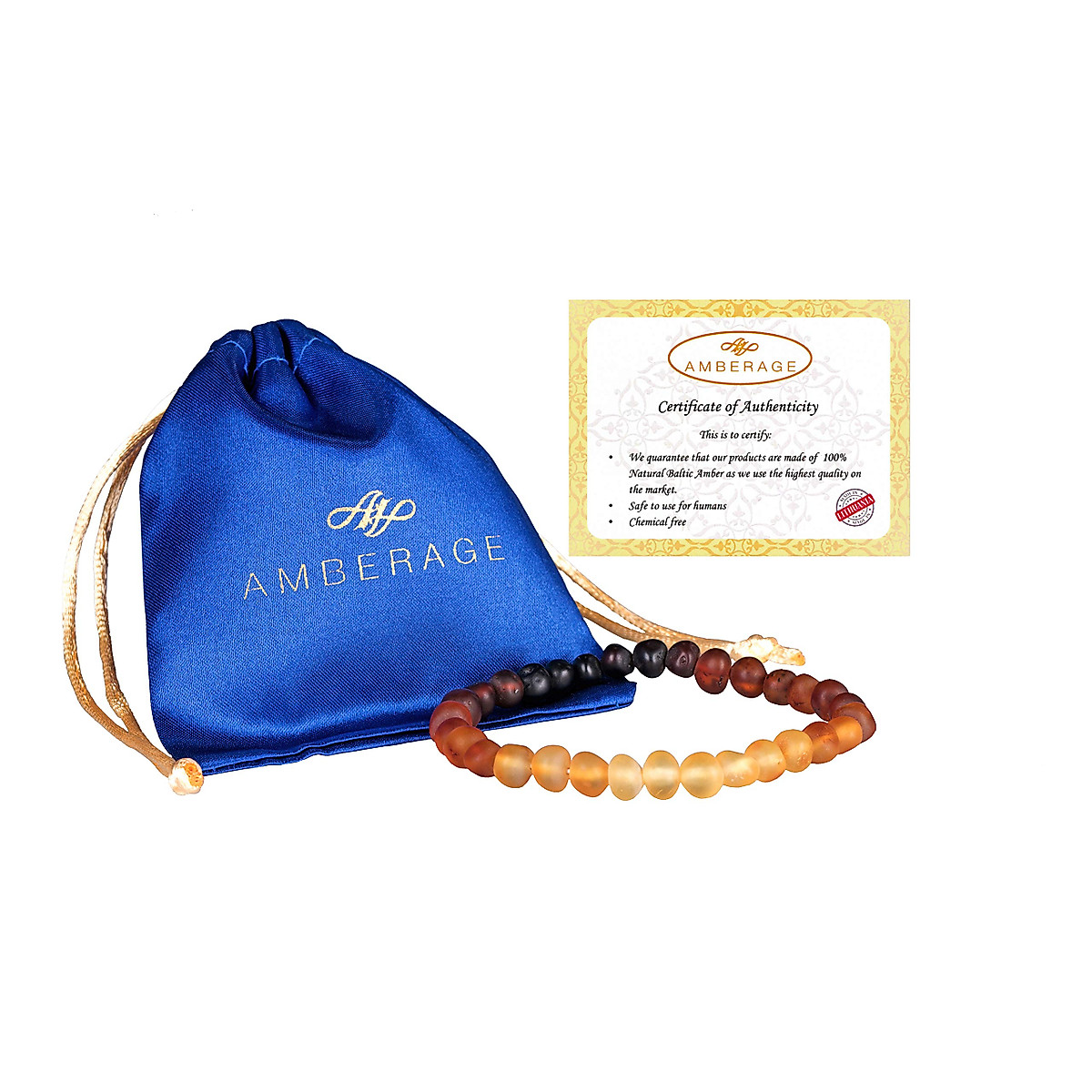 AMBERAGE Natural Baltic Amber Bracelet for Adults (Women/Men) - Hand Made from Raw-Unpolished/Certified Baltic Amber Beads(6 Colors) (7, Raw-Unpolished Rainbow)