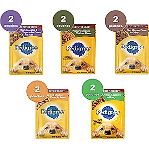 Pedigree Dog Food Wet Bundle,Choice cuts in Gravy,Assorted Flavors Filet,Beef Chicken. Soft Dog Food.Total 10 Pouches,Plus a 01 Nature's Choice Pressed Bone 01 ILC Buy Magnets Fridge. 3.5 Ounce