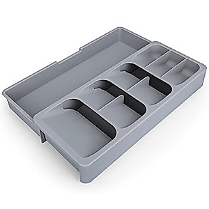 CEGAR Expandable Drawer Organizer, Premium Cutlery and Utensil Tray, Plastic Adjustable Kitchen Drawer Divider for Silverware Knife (grey)