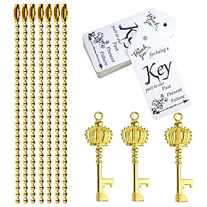 Aokbean 52 pcs Crown Key Bottle Opener with Tag and Keychain,Vintage Skeleton Key Bottle Opener for Wedding Party Favors (Gold)