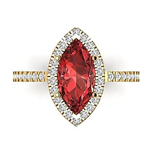 Clara Pucci 2.38 ct Marquise Cut Solitaire Halo Natural Red Garnet Engagement Promise Anniversary Bridal Ring 18K Yellow Gold 8.25