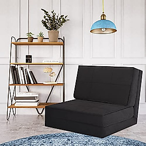 COSTWAY Convertible Flip Chair, 5-Position Adjustable Triple Fold Down Sofa Bed, Steel Frame, Soft Suede Fabric, Upholstered Floor Sleeper Dorm Game Bed for Living Room, Bedroom, Guest Room (Black)