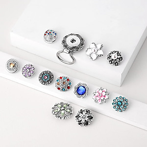 MJartoria Interchangeable Snap Buttons Centerpiece Rhinestone Eye Glass Holding Brooch (12pcs Blue-Rhinestone)