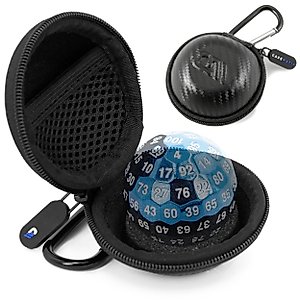 CASEMATIX Hard Shell Travel Case Compatible with 100 Sided Dice D100 Dice with Non-Scratch Interior, Foam Pad and Metal Carabiner - 3" Compact Case fits One Hundred Sided Dice, Case Only