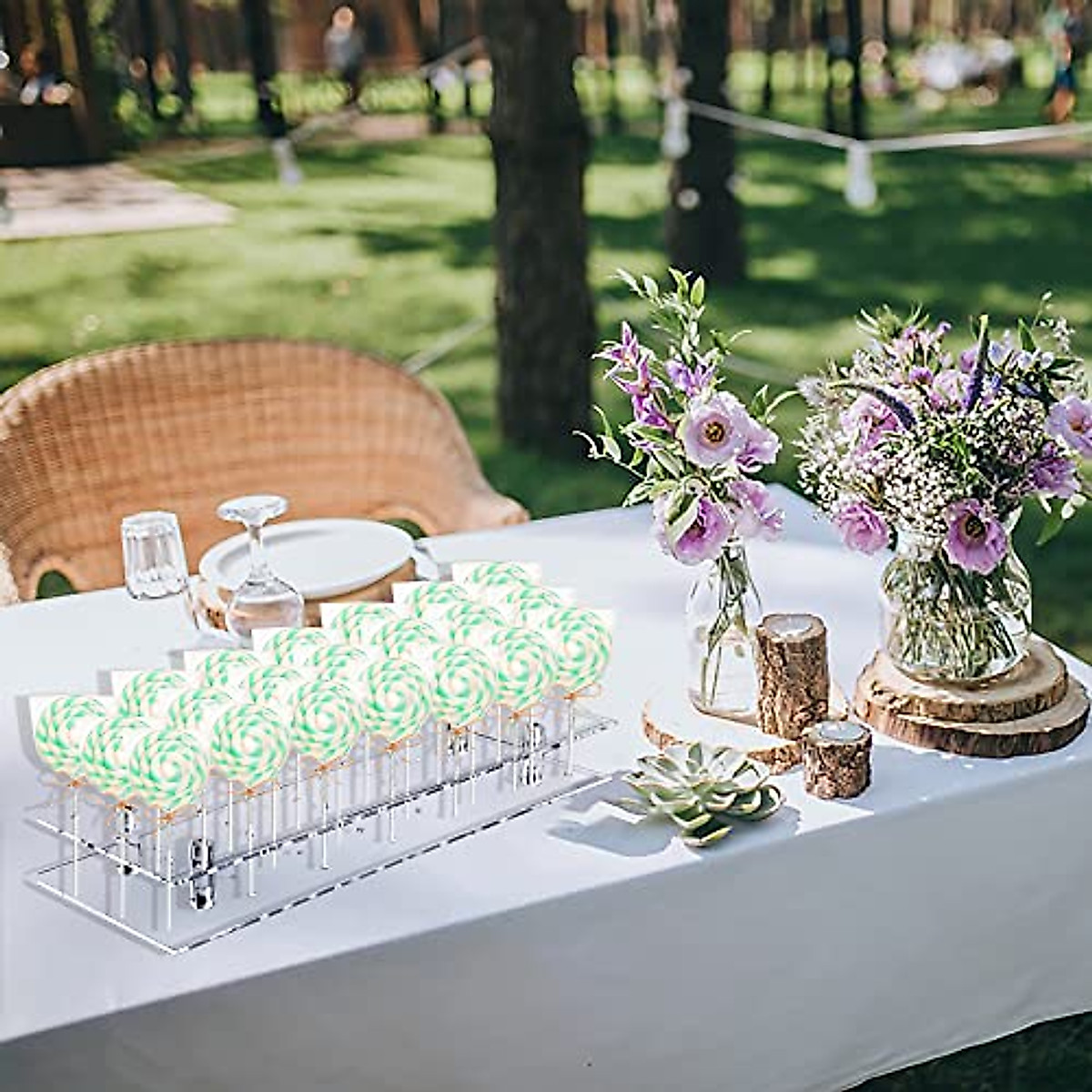 Acrylic Lollipop Holder, 21 Hole Cake Pop Stand Display Cake Pop Holder 100 Pcs Lollipop Sticks 100 Pcs Treat Bags 100 Pcs Twist Ties,Cake Candy Chocolate Making Decoration Supplies for Baby Showers Party Wedding Anniversaries
