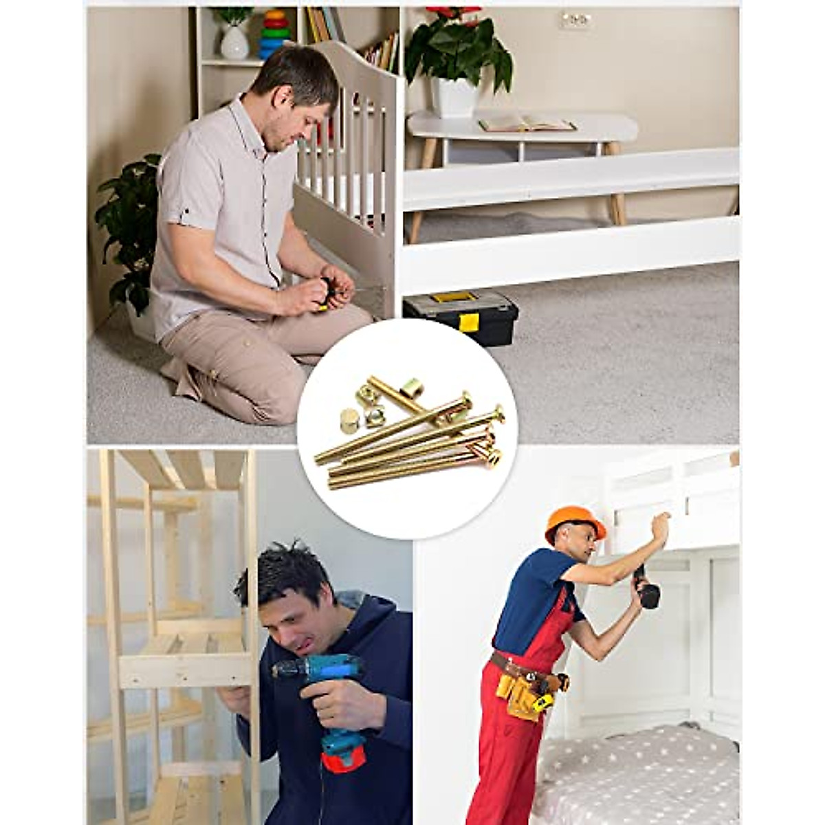 ALLWIN Crib Screws Hardware Replacement Kit - 24 Set Baby Bed Frame Bolts &Barrel Nuts Set for Delta/Graco/Dream On Me, M6x40mm/ 50mm/ 60mm/ 70mm/ 80mm Hex Drive Socket Cap Screws Barrel Nuts