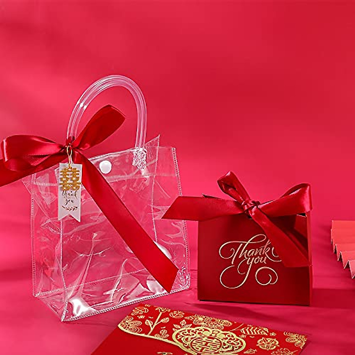 Simple polymer 5 x 2.5 x 5.9 Inch Transparent PVC Gift Wrap Bag with Handles Clear Gift Bags Transparent Shopping Tote Bags,Wedding Candy Bags, Cosmetic Handbags for Cookies, Candies,Dessert,10 Pcs