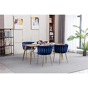 TXFTRR Velvet Dining Chairs Set of 4, Velvet Dining Chair with Woven Hollow Backrest Design, Modern Dining Chair Set with Gold Metal Legs, Upholstered Velvet Chairs for Dining Room, Living Room