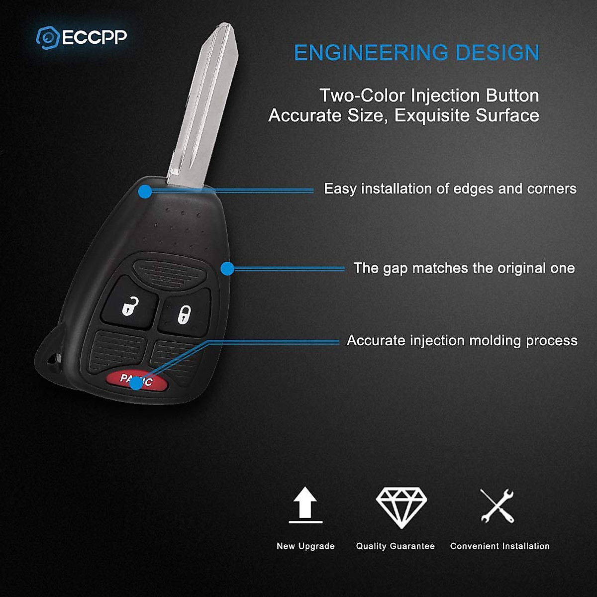 ECCPP OHT692713AA 2X Replacement fit for Uncut Keyless Entry Remote Control Car Key Fob (only Shell Case) for C hrysler for D odge for J eep Series OHT692713AA OHT692427AA OHT692714A M3N5WY72XX