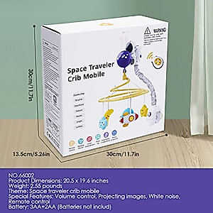Baby Crib Mobile with Safety Buckle Lock,Music,Light Projector,3 Modes(Rotate,Natural light,Lullaby)2 Volume Control,Slow Silent Rotation,Remote Control,Five Soft Toys-Eapura Space Stars Station Theme