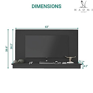 Naomi Home Deborah Floating Entertainment Center for up to 55 inch TVs, TV Wall Panel with LED Strip and Shelf, Floating TV Stand, Black