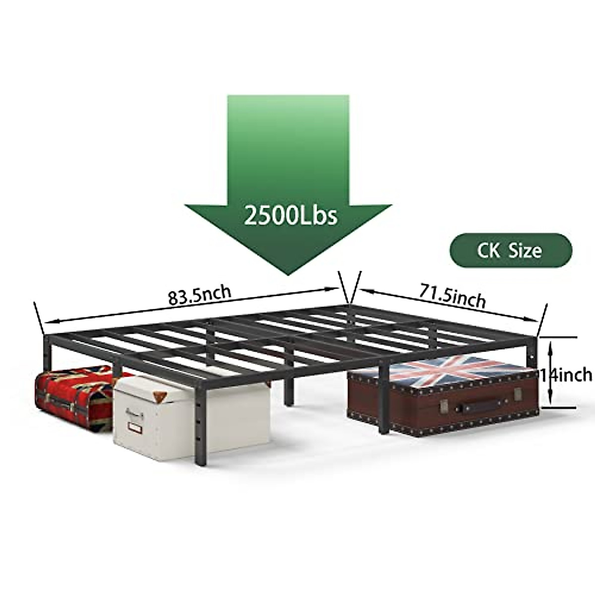 Tooyyer Metal California King Bed Frame 14" High 3000 lbs Heavy Duty Metal Bed Platform Solid Sturdy Steel Slat No Box Spring Needed Non-Slip Support and Noise Free Black-Cal King