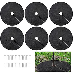 20.5 Inch Non-Woven Tree Mulch Ring, Thickened Tree Protector Mat, Plant Cover with 20 Staples Stakes, Round Anti Grass Gardening Landscaping Fabric Cover for Weed Control Root Protection (6 Pack )