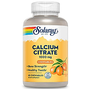 Solaray Calcium Citrate 1000 mg, Natural Orange Flavor Chelated Calcium Supplement for Bone Strength, Teeth, Nerve, Muscle, and Heart Function Support, 60-Day Guarantee, 15 Servings, 60 Chewables