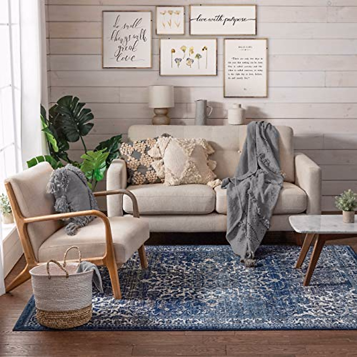 Well Woven Coverly Blue & Beige Vintage Medallion Traditional Persian Oriental Area Rug 5 x 7 (5'3" x 7'3") Neutral Modern Shabby Chic Thick Soft Plush Shed Free