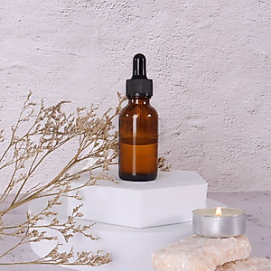 Comrzor 48 Pack 1oz Amber Glass Bottles with Glass Eye Droppers for Essential Oils, Perfumes & Lab Chemicals (Brush, Funnels, 2 Extra Droppers, 54 Pieces Labels & 30ml Measuring Cup Included)