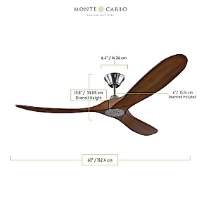 Monte Carlo 3MAVR60BSKOA Maverick Energy Star Outdoor Ceiling Fan with Remote Control, 3 Balsa Wood, 60-Inch, Brushed Steel-Koa Blades