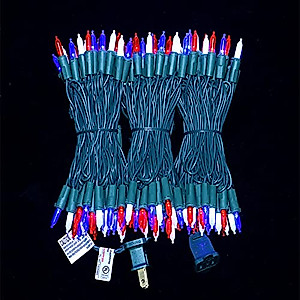 JinBest 150 LED Red White and Blue String Lights, UL Certified and Commercial Decorations Series Green Wire 50 Ft, for Indoor and Outdoor Party, 4th of July, Patriots Day, Garden