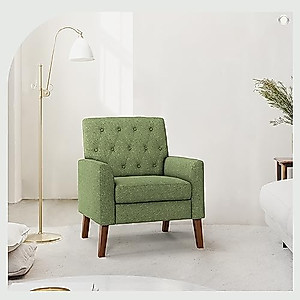 LUE BONA Avocado Green Linen Accent Chair 18.5" H, Button Tufted Armchair, Comfy Living Room Chair with Arms, Upholstered Modern Arm Chairs for Bedroom, Living Room