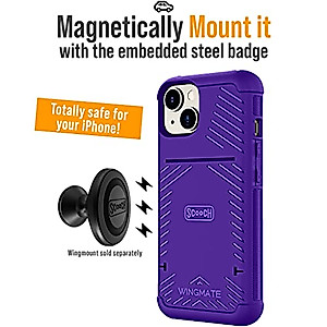 Scooch iPhone 14 Case with Card Holder [Wingmate] iPhone 14 Wallet Case with Hidden Card Slot and RFID Protection, Holds Up to 4 Cards, Military Grade Drop Protection, Purple