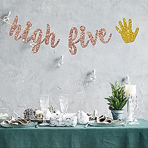 INNORU High Five Banner, Rose Gold Glitter Children 5th Birthday Party Decorations, 5th Birthday Garland Bunting, Boy Girl 5th Birthday Party Supplies