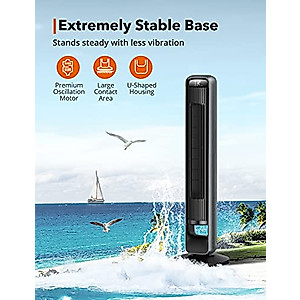 Tower Fan, 28dB 90°Oscillating Fan with DC Motor, 12 Speed Levels, 4 Wind Modes, 12-Hour Timer, Night Light, Portable Cooling Bladeless Floor Fan with Remote for Living Room Bedroom Office，42”