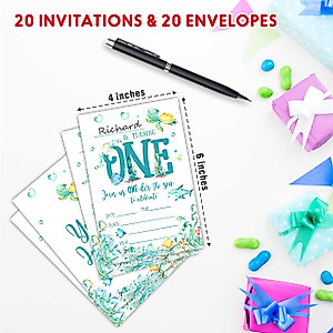 AWSICE Under The Sea Birthday Party Invitations, 20 Double-Sided Fill-In Cards, Boys, Girls, Kids, Teen, With Envelopes, Decorations, Party Favor And Supply