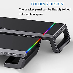 AWYLL Monitor Stand Riser, Foldable Monitor Stand with Drawer Storage, RGB Computer Desktop Organizer Stand 4USB 3.0 Hub for Up to 27 Inch Computer Screens, iMac, Laptop, Printer