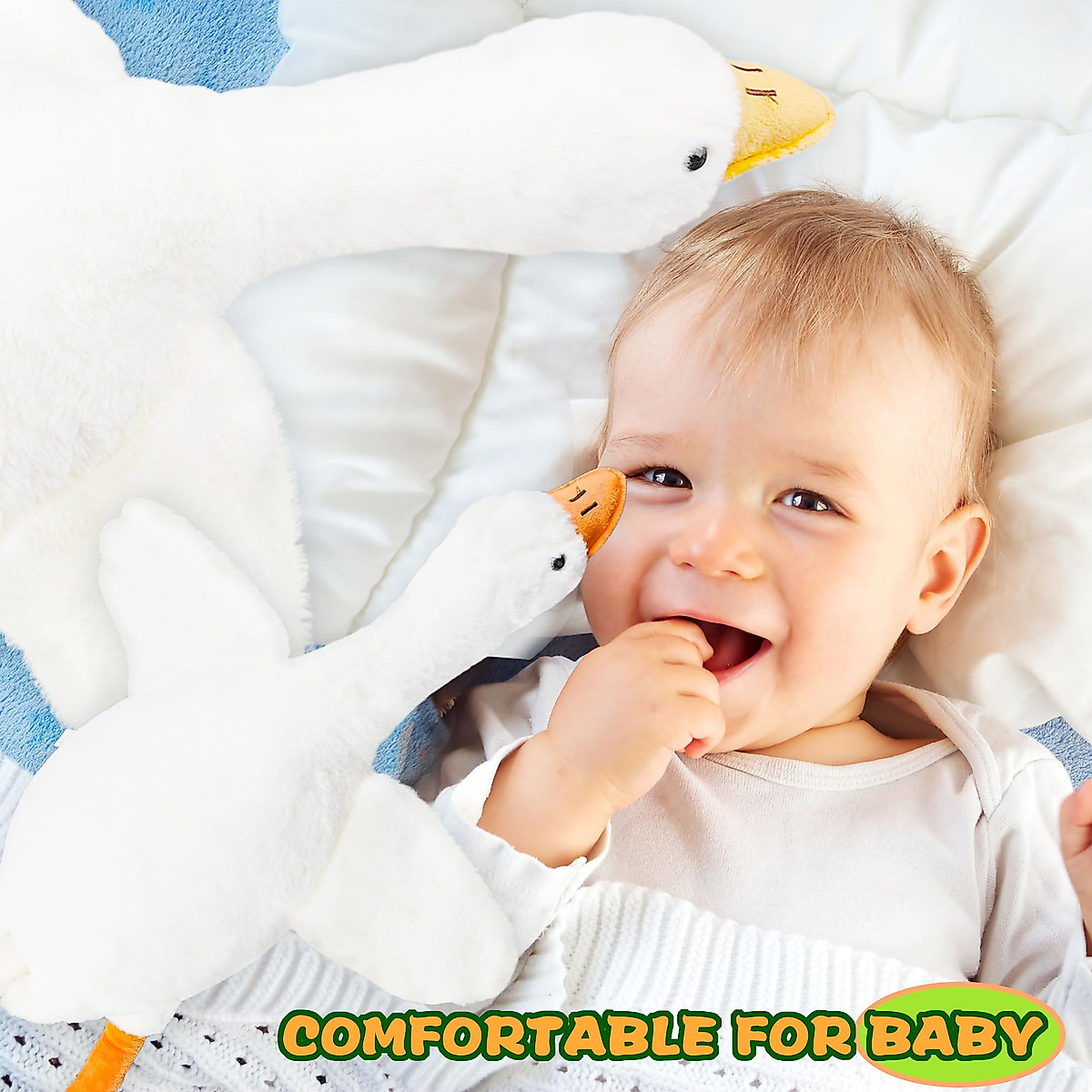 Conagel 2 Pcs 35.4 inch 19.6 inch Goose Stuffed Animal Toy Plush White Swan Throw Pillow Soft Goose Swan Pillow for Sleeping Bedding Home Decor, 2 Size