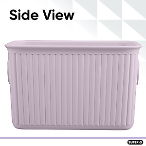 Superio Ribbed Collection - Decorative Plastic Open Home Storage Bins Organizer Baskets, Small Lilac Purple (1 Pack) Container Boxes for Organizing Closet Shelves Drawer Shelf 1.5 Liter