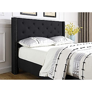 Full Upholstered Platform Bed Frame with 51" Tall Headboard - Button Tufted Cloth Bed - Wood Slat Support with Storage Space - No Box Spring Needed - Easy Assembly - Black - Oliver & Smith - Astor