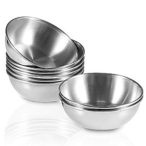 Amytalk 8 Pack 3.2inch Stainless Steel Sauce Dishes Mini Individual Saucers Bowl Round Seasoning Dishes Sushi Dipping Bowl Appetizer Plates, Sliver