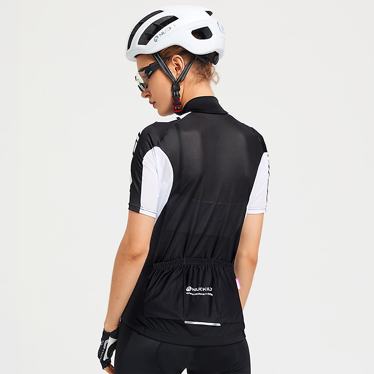 NUCKILY Women's Cycling Jersey Short Sleeve with 3 Pockets Bike Bicycle Clothing Biking Riding Shirts Cycle Wear White