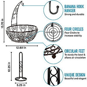 ODRAGO Fruit Basket for Kitchen with Complementry Towel Holder, Fruit Holder for Kitchen Countertop, Decorative Vegetable Baskets for Kitchen, Bronze Fruit Basket with Banana Hanger