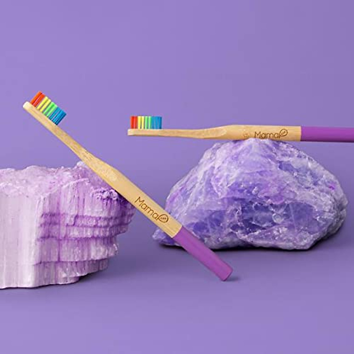 MamaP Rainbow Bamboo Toothbrush, Biodegradable, Natural Bamboo Toothbrush for Sensitive Teeth, Non-Toxic + Eco Friendly toothbrushes, for Adults (3 Pack) - Rainbow