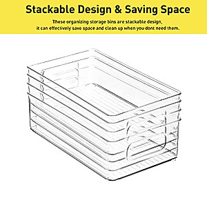 Ikaufen 4 Pack Stackable Refrigerator Organizer Bins, BPA Free Plastic Kitchen Storage Container Bins with Handles for Clear Organizer in Pantry, Cabinet, Refrigerator,Freezer Shelves,Drawer