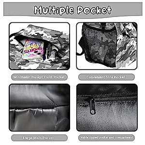 Cbntnaf Shark Camo Backpack for Women Men, Gray Camo Shark Teeth Print Bookbag for Boys Girls, Large Capacity Lightweight Backpack for School Work Camping Hiking