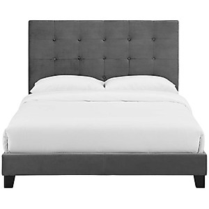 Modway Melanie Performance Velvet Upholstered Tufted Queen Platform Bed in Gray