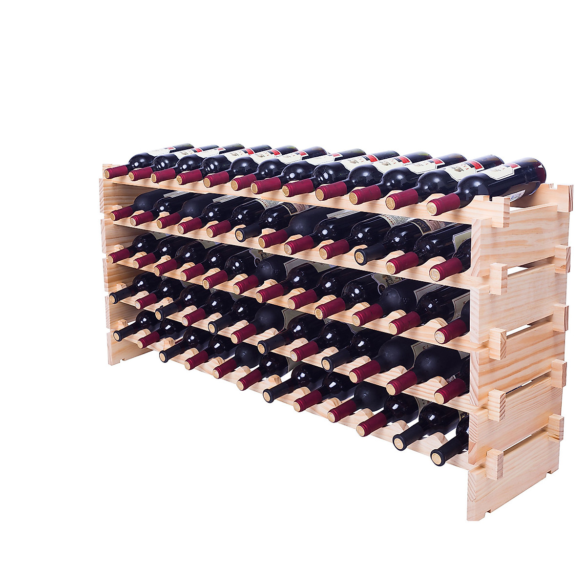 Solid Wood Wine Rack Modular Expandable Stackable Wine Storage Display Shelves (60 Bottles)
