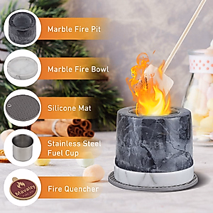 Outdoor Decor, Mavalzy Tabletop Fire Pit Real Marble Table Top Fire Pit Bowl Smokeless Mini Fire Pit Personal Portable Tabletop Fireplace for Patio Decor