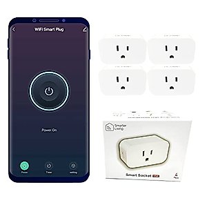 Smarter Living - WiFi Smart Plug (4-Pack), Reliable WiFi, Supports 15A 1800 Watts, Small Size, No Hub Required, Compatible with Alexa, Google Home, Voice Control, Smart Life and Tuya App