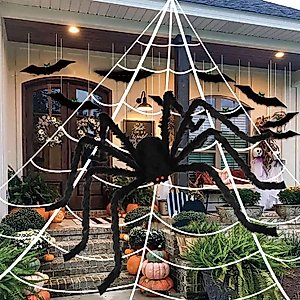 Halloween Giant Spider Decorations, 200" Spider Web Outdoor Halloween Decorations + 59" Giant Fake Spider for Indoor Home Costumes Party Haunted House Garden Ghost Halloween Yard Decor