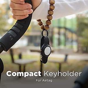 KeySmart Air - Compact Keyholder for Airtag - Key Organizer and Case for Apple Airtag - Includes Carabiner Keyring Key Chain to Attach Car Key Fob - Smartshield Leather Keychain (Black)