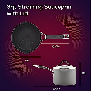 Circulon Radiance Hard-Anodized Nonstick Straining Saucepan, 3-Quart, Gray