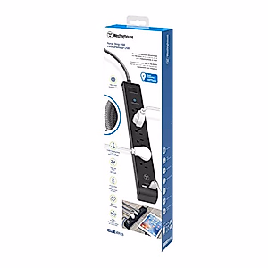 Westinghouse 96023 Strip 6-Outlet 2-USB 900 Joule Surge Protector with Fabric Braided Tangle Free Cord, Black