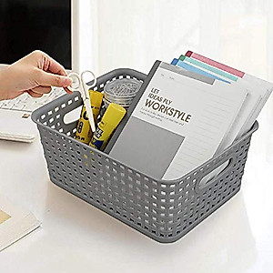 Sandmovie Grey Plastic Rattan Storage Baskets, 6 Packs