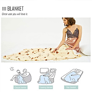 Kimdee Burrito Tortilla Blanket Double Sided 71 inches 280 GSM Cozy Flannel Fabric Novelty Giant Food Throw Blanket for Bed, Couch, Travel, Picnic and Beach for Kids