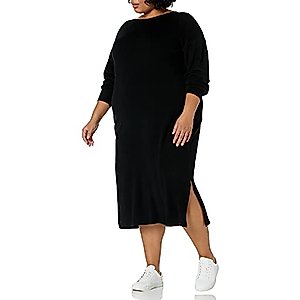 The Drop Women's Suki Rib Midi V-Back Dress, Black, XXL, Plus Size