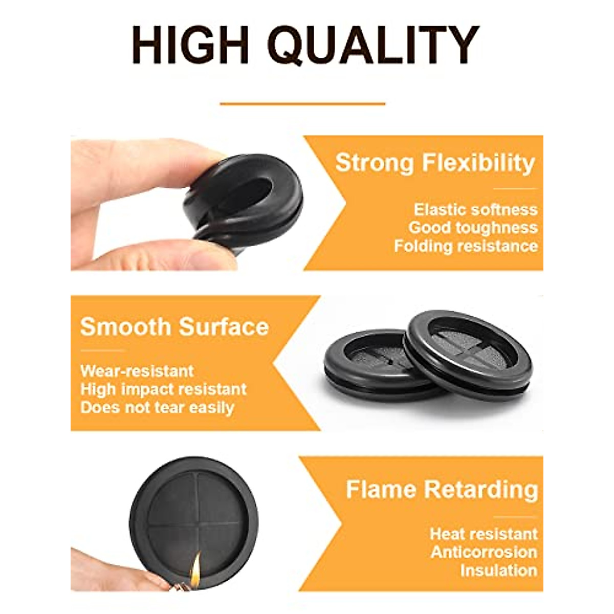45 PCS Rubber Grommet Assortment Kit 1-1/2" 1" 7/8" 13/16" 5/8" Drill Hole, Double Sided Round Firewall Hole Plugs for Wiring, Automotive, Boat, Home Improvement Cord Pipe Wire Organization, Black