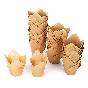 GOLDEN APPLE, 200 Pcs Tulip Cupcake Liner Baking Cup Muffin Tins Cups for Weddings, Birthdays, Baby Showers (Medium, Natural)